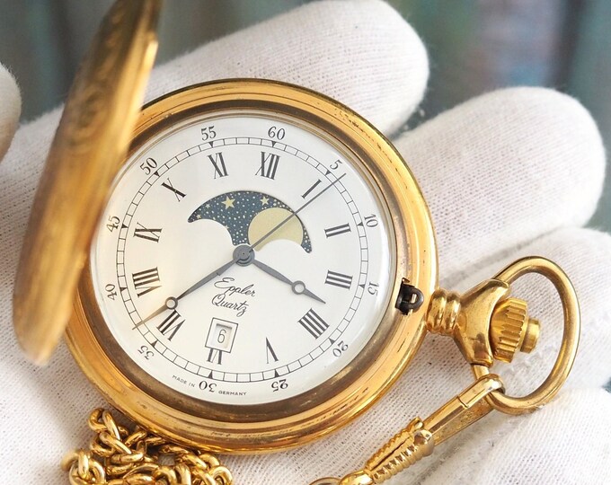EPPLER Moonphase - German Quartz Pocket Watch - Etsy