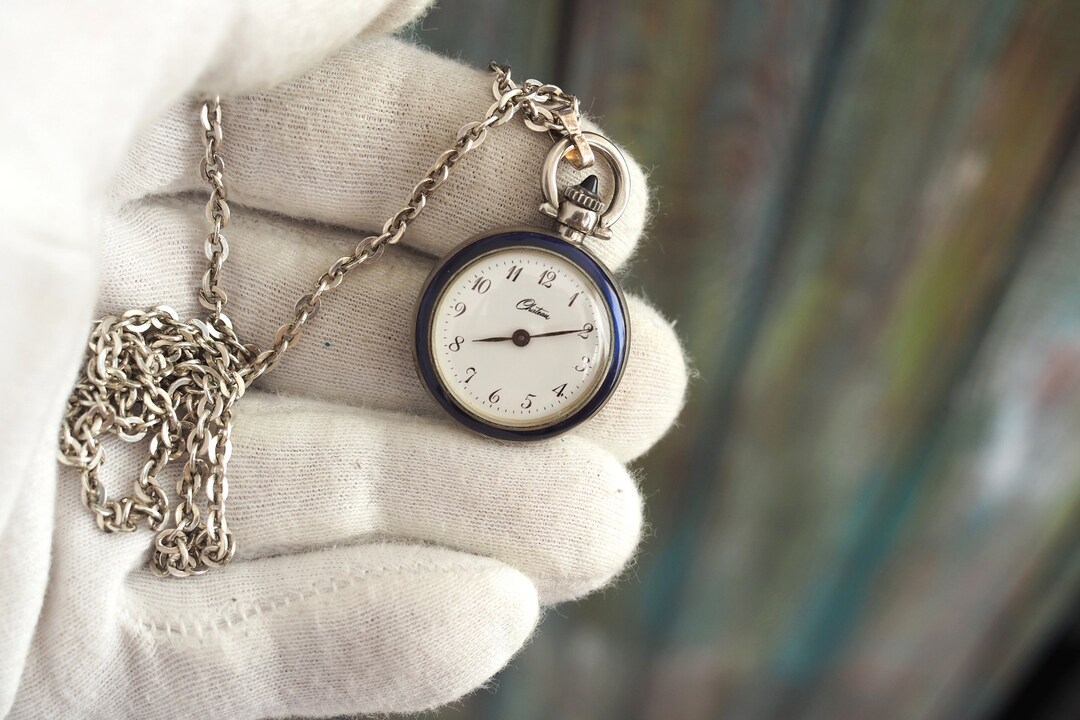 CHATEAU - Silver Watch Necklace - Tiny Vintage Swiss Made Ladies Silver ...