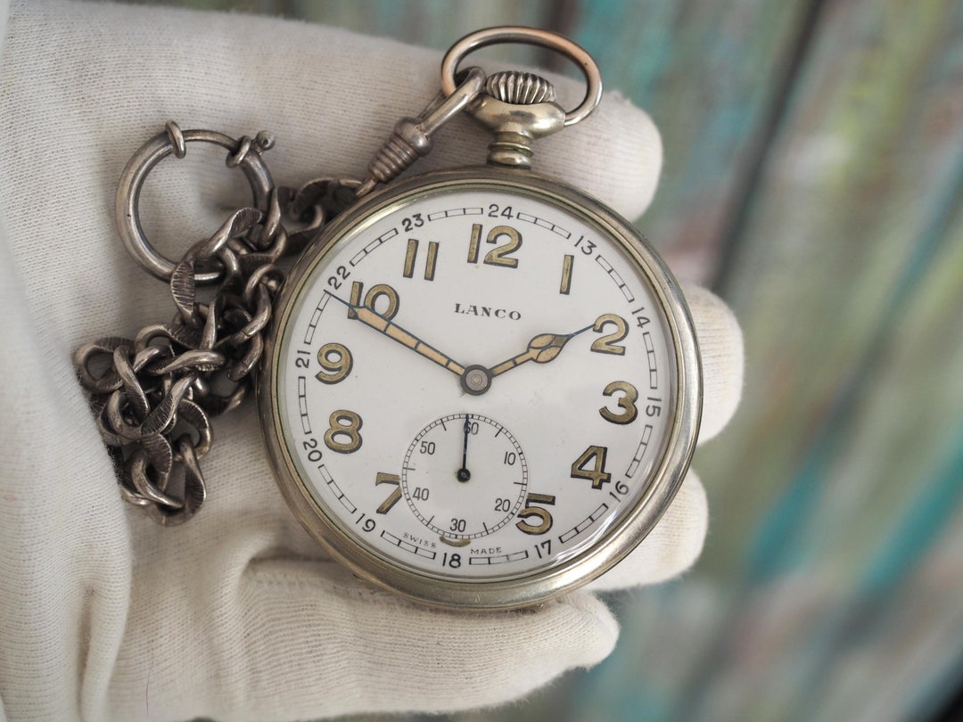 LANCO - Swiss Made Mechanical Wind up Military Pocket Watch , Vintage ...