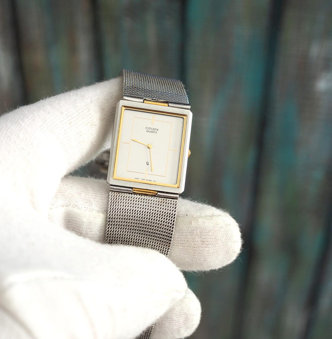 Vintage Citizen Quartz Watch – Slim Rectangular Two-tone Dress Watch ...
