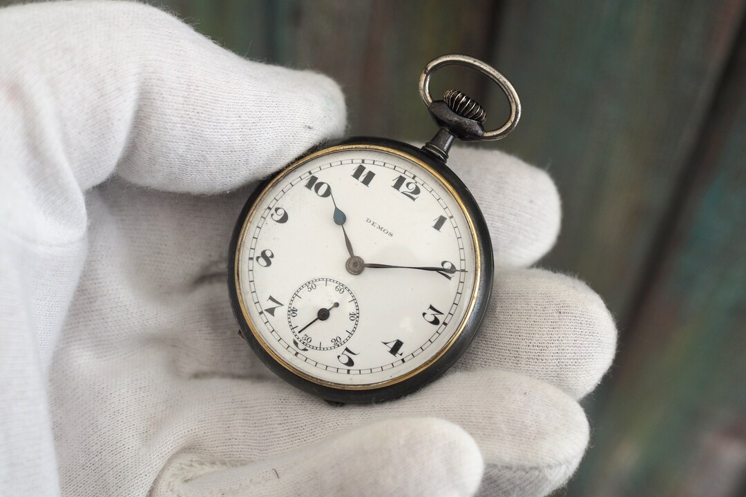 DEMOS - Swiss Made Mechanical Wind up Pocket Watch , Gun Metal Case ...