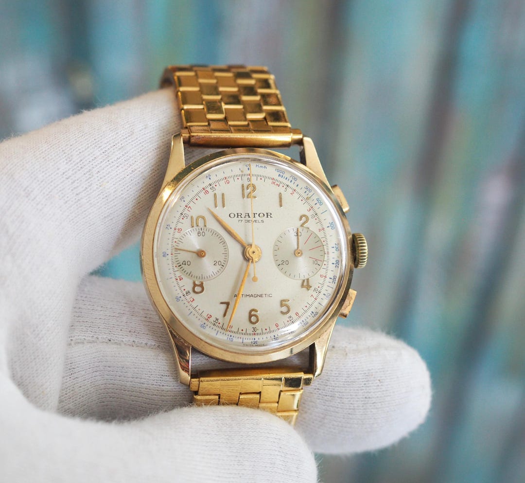 Swiss Orator Chronograph Watch | 14k Gold Case | Cal. Landeron 48 ...