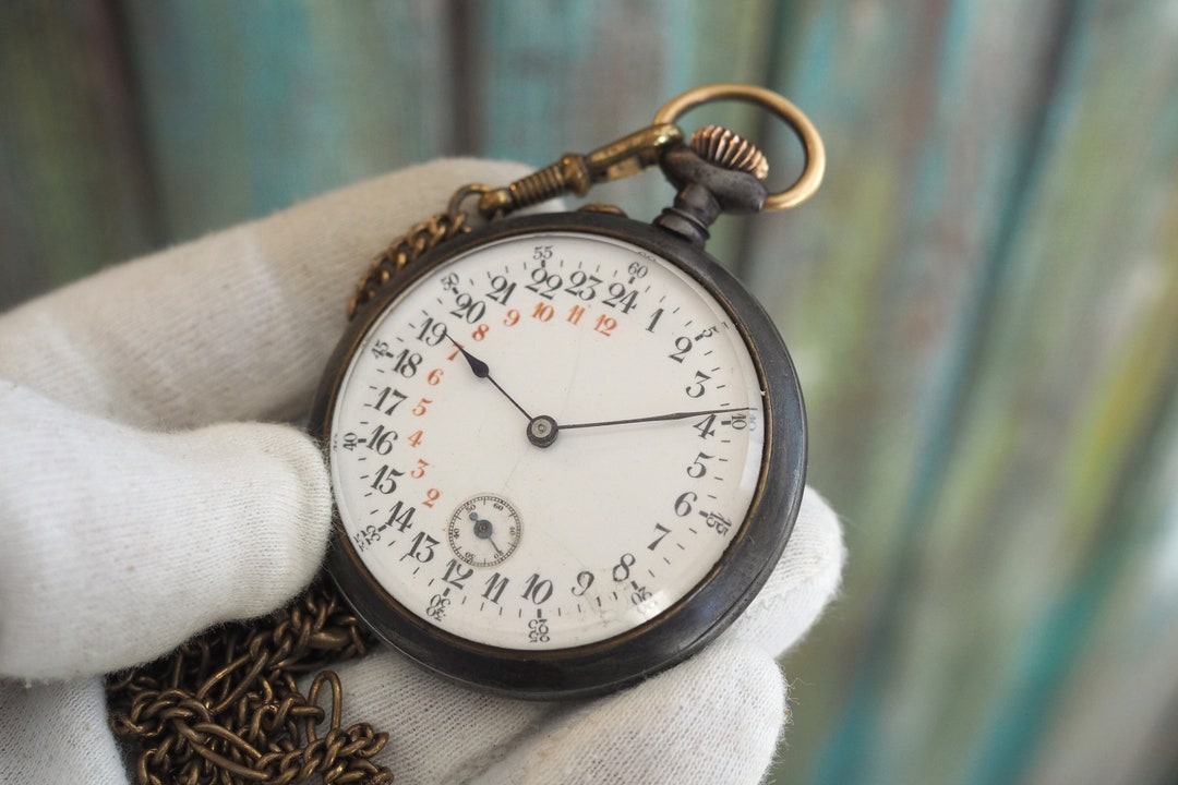 Rare Antique 24hour Swiss Made Mechanical Wind up Pocket Watch , Gun ...