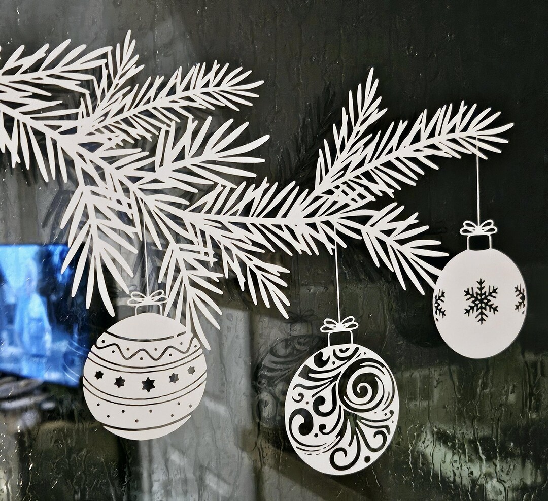 Christmas Spruce and Bauble Window Sticker Decal | Minimalist Holiday ...