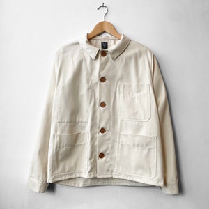 Washed Ecru Linen 60s Style French Cotton Canvas Chore Jacket - White ...