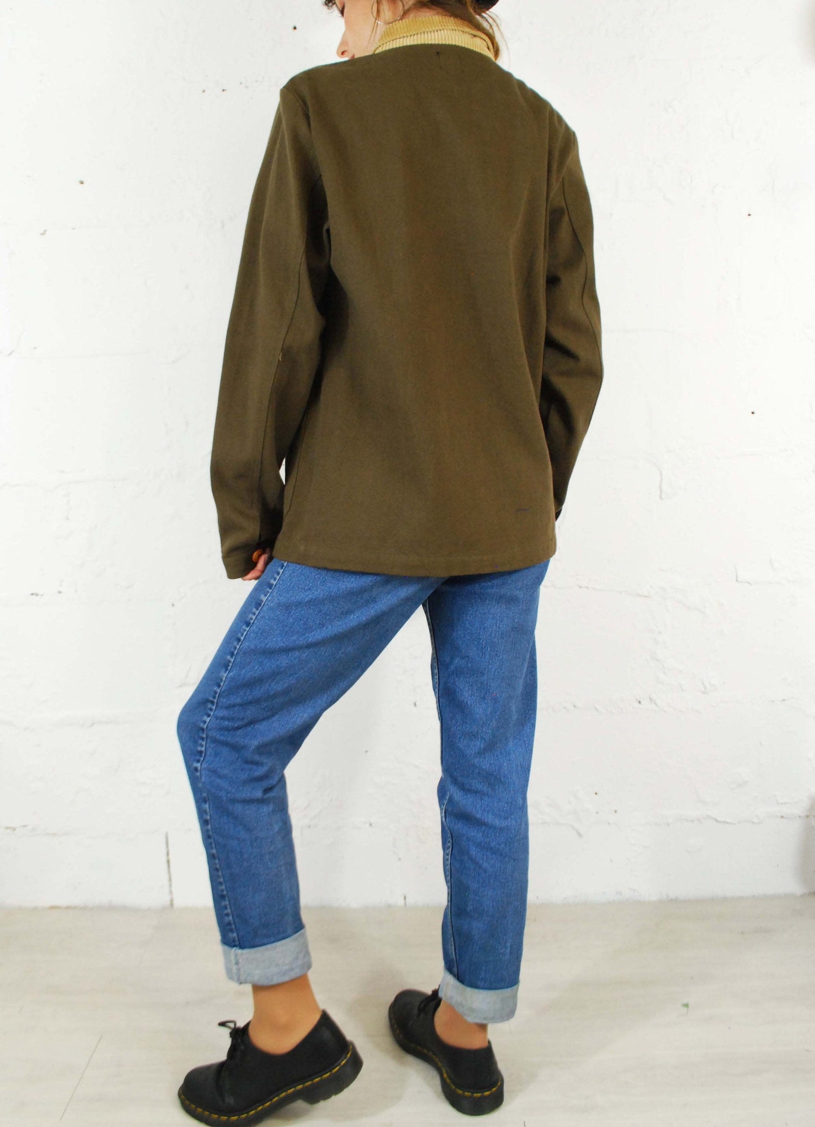 60s Style French Olive Green & Corduroy Cotton Twill Canvas | Etsy