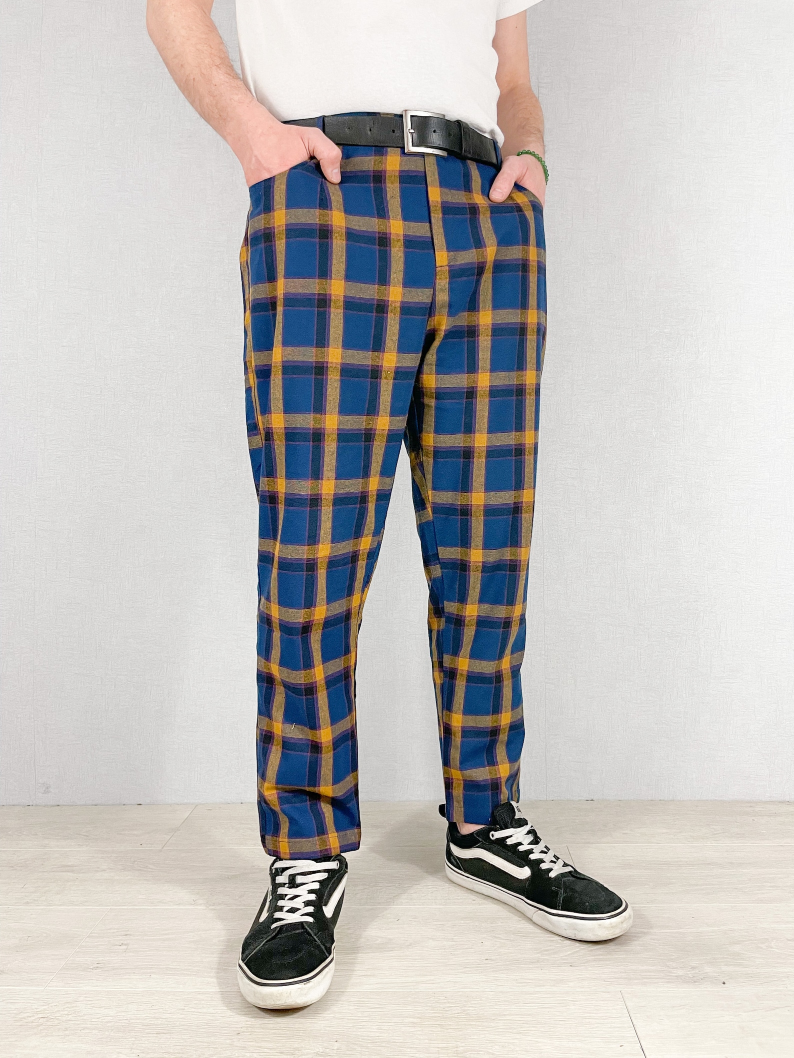 High Waisted Check Pants Tartan Capri Trousers Carrot Leg - Etsy