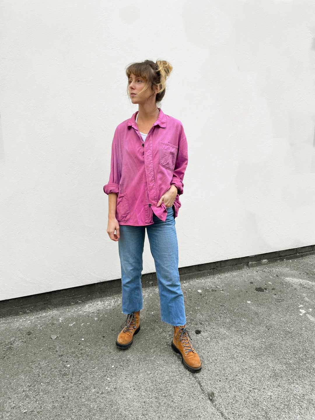 French Chore Jacket Pink Cotton Workwear Shirts S M L XL - Etsy
