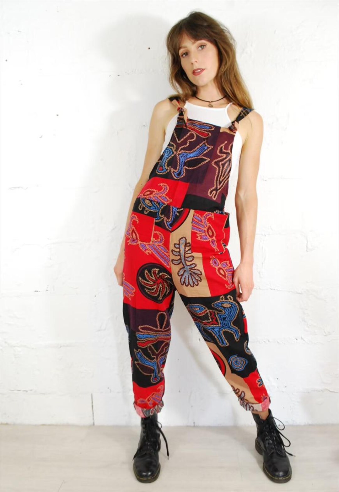 Colourful Patchwork Cotton Dungarees - Full Length - S M L XL - Etsy