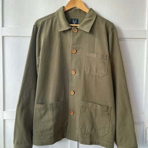 Washed Green Workwear Jacket - 60s Style French Herringbone Cotton ...