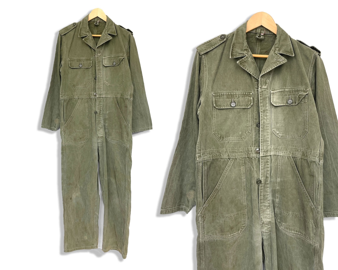 Vintage Soft 1950s Boilersuit Military Coveralls Herringbone Cotton ...