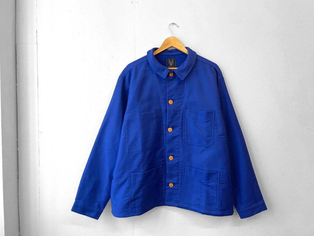 Thick Moleskin Chore Jacket - French Bugatti Blue Workwear Coat - Made ...