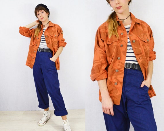 Vintage 90s Orange Camo Shirt Oversized British Milit… - Gem
