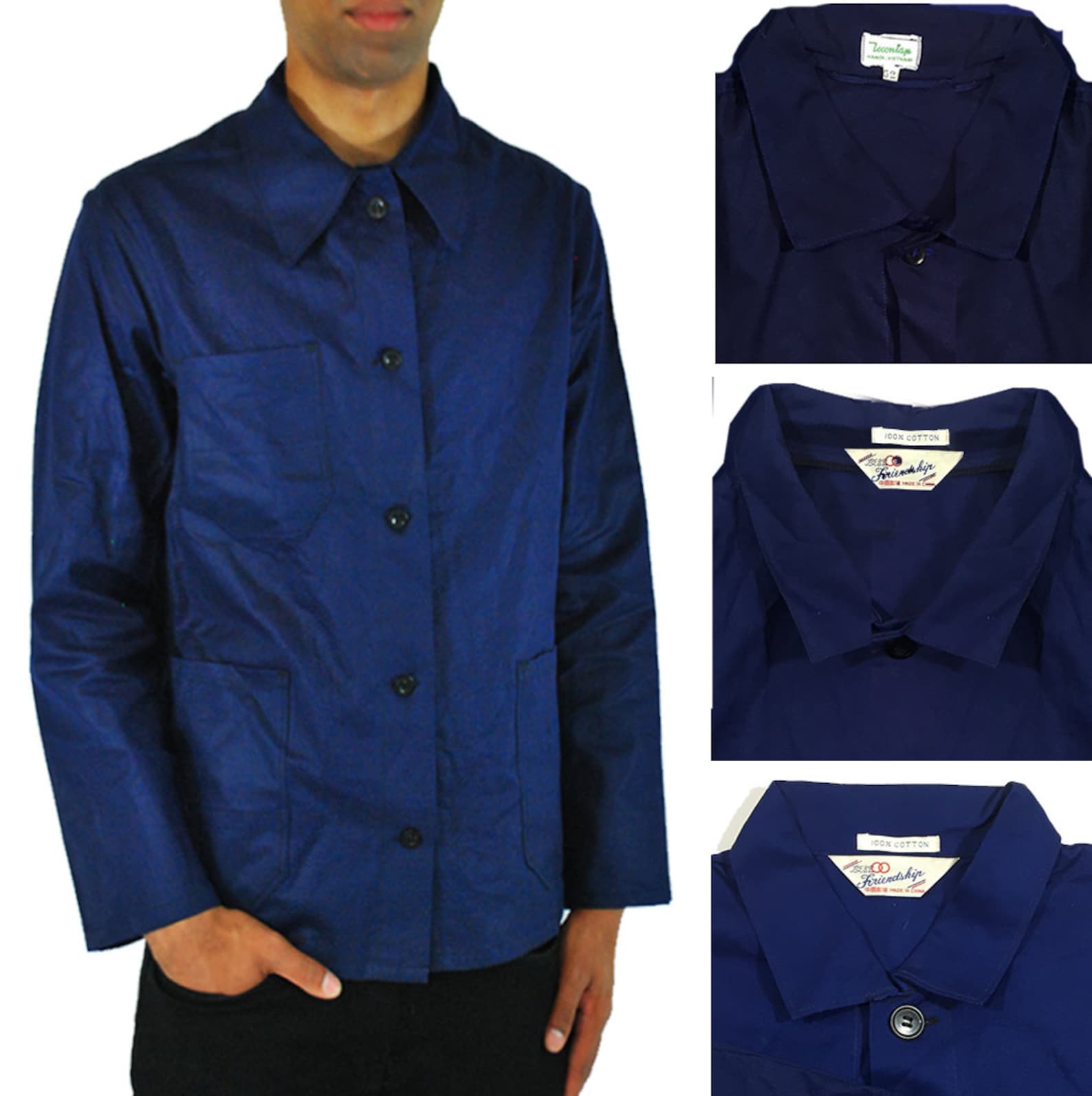 Vintage French Cotton Chore Worker Work Jackets Navy Blue - S M L Xl ...