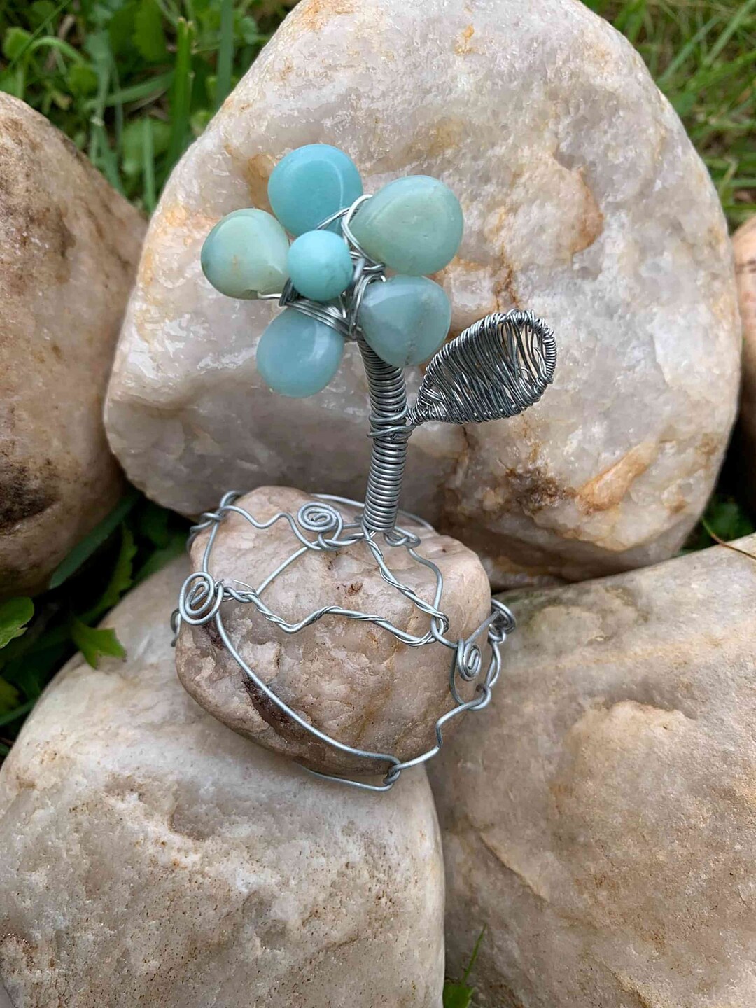 Mini Flower Sculpture Desk Decor Handmade From Amazonite Natural Stone ...