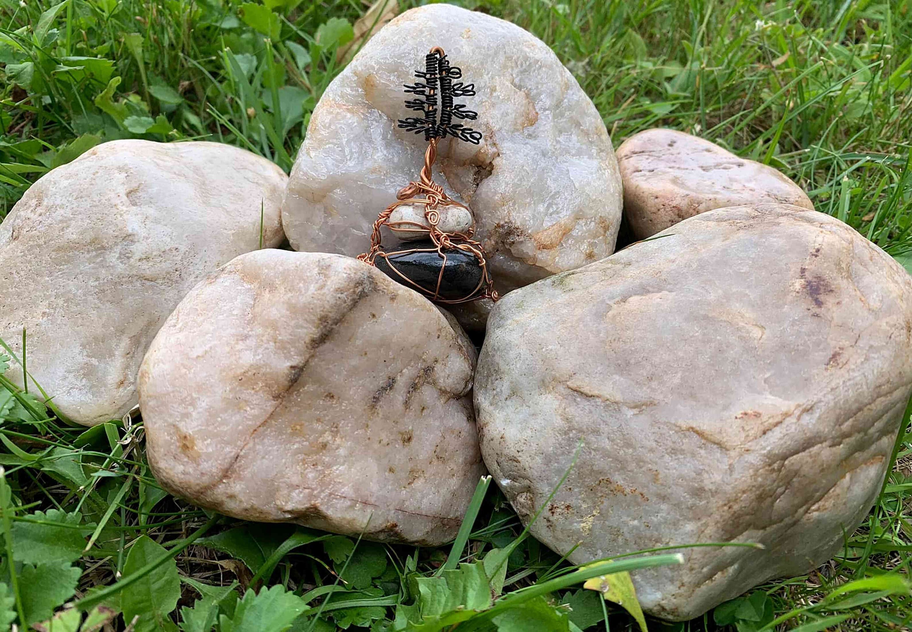 Handmade Wire Pine Tree Sculpture on Lake Superior Michigan USA Stones ...