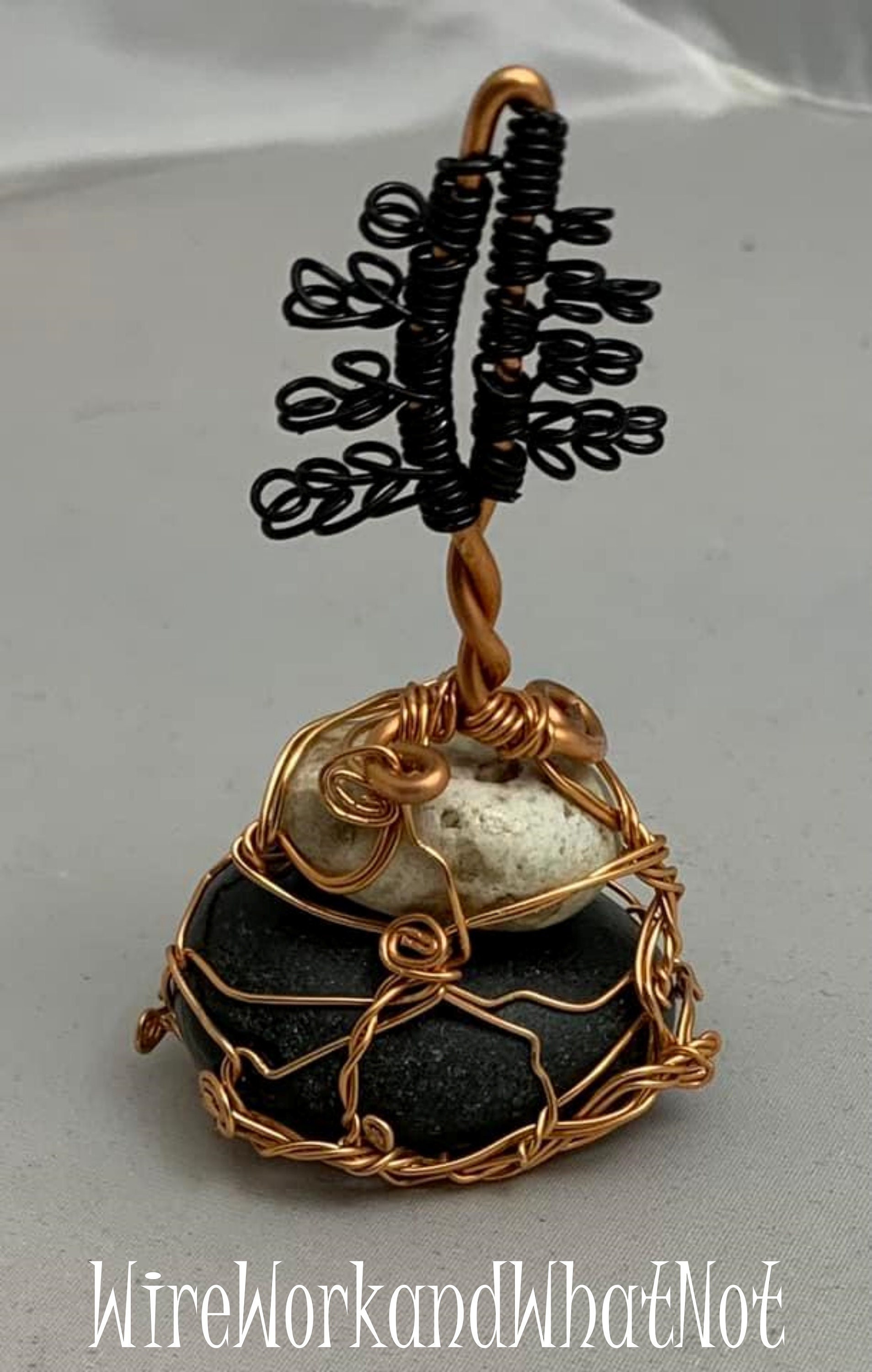 Handmade Wire Pine Tree Sculpture on Lake Superior Michigan USA Stones ...