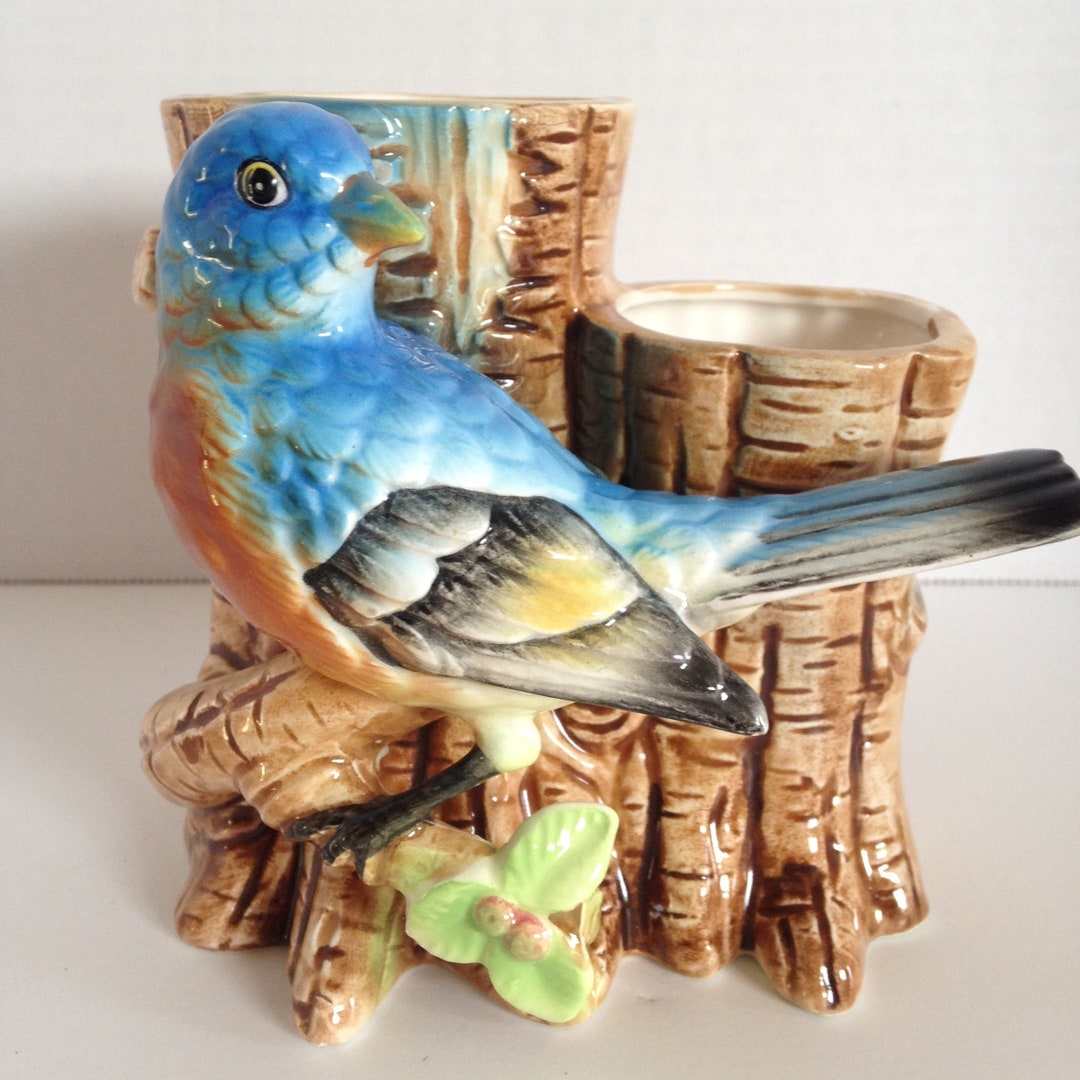 Norcrest Japan Robin & Tree Stump Ceramic Figurine Vase - Etsy