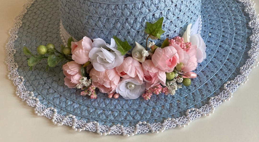 Light Blue Girls Easter Hat, Toddler/girls Light Blue Tea Party Hat ...