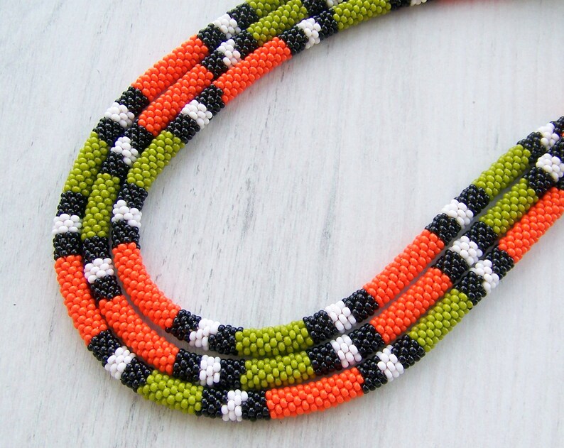 Snake Pattern Bead Crochet Necklace Native American Beaded - Etsy