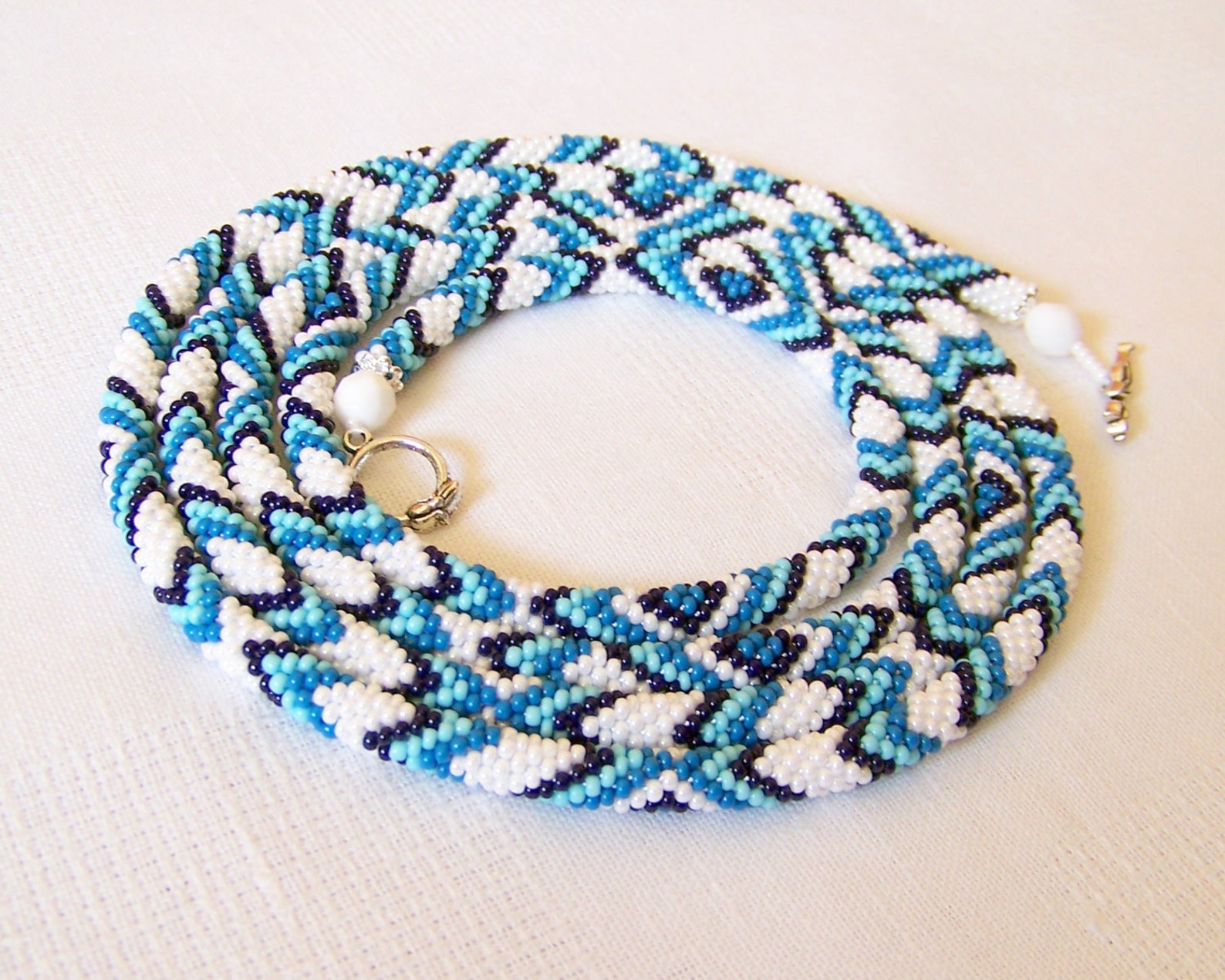 Long Beaded Crochet Rope Necklace Beadwork Geometric - Etsy