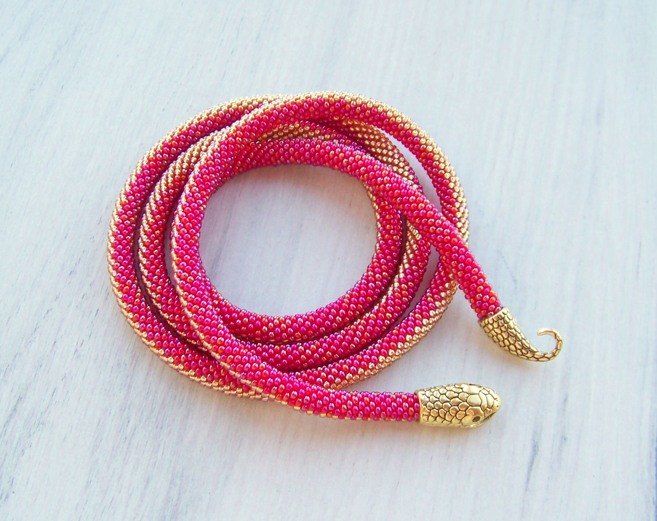Long Beaded Crochet Rope Necklace Snake Serpent Wrap | Etsy