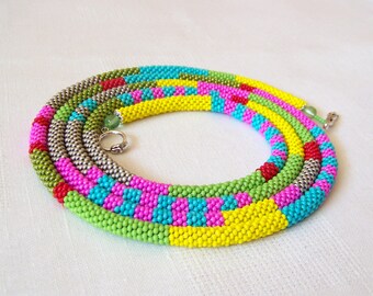 Beaded Crochet Chunky Rope Necklace Beadwork Seed Beads | Etsy