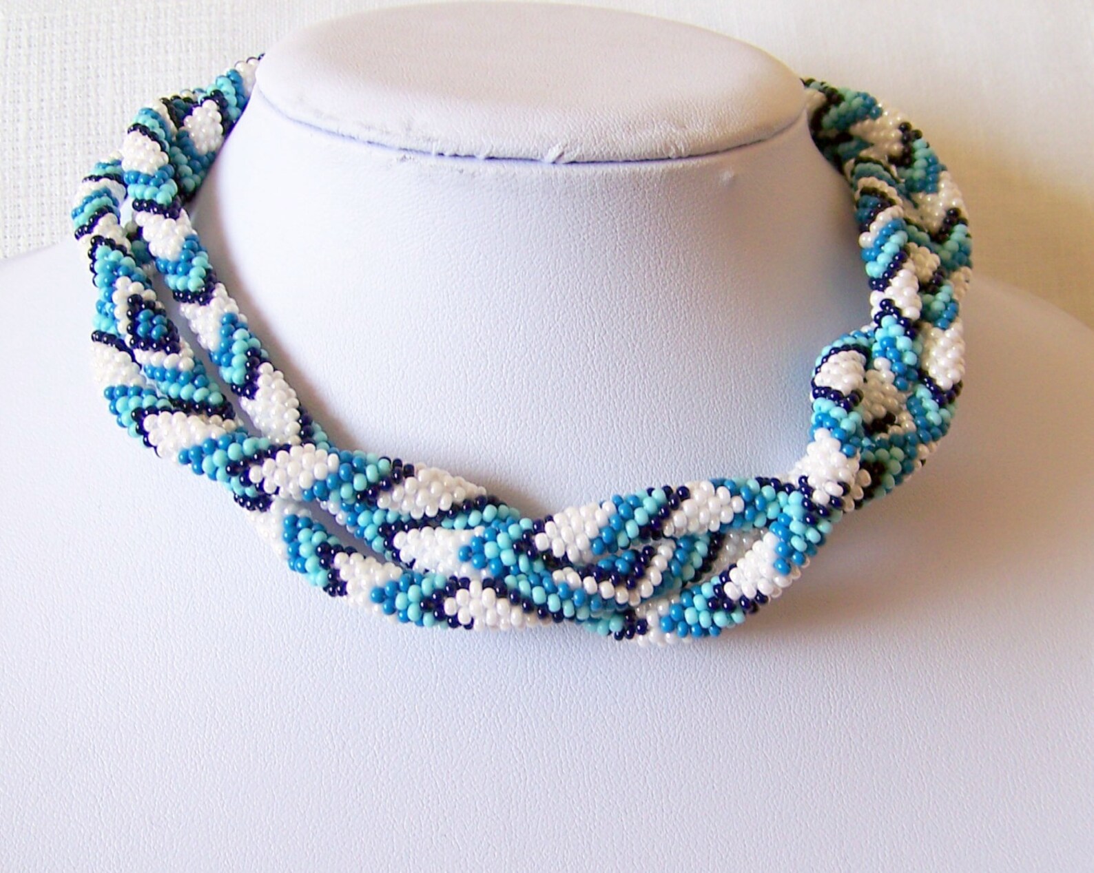 Long Beaded Crochet Rope Necklace Beadwork Geometric - Etsy