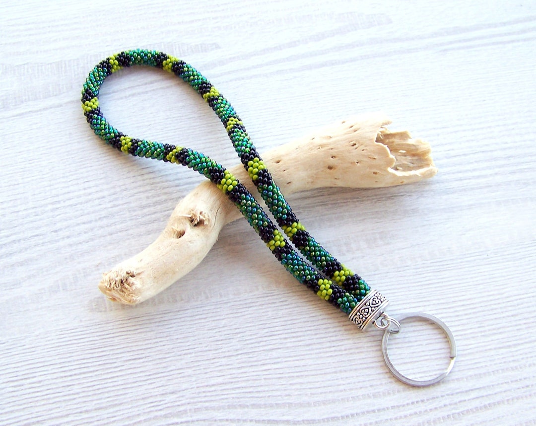 Wrist Keychain, Beaded Key Fob, Beaded Snake Pattern Keychain, Multi ...