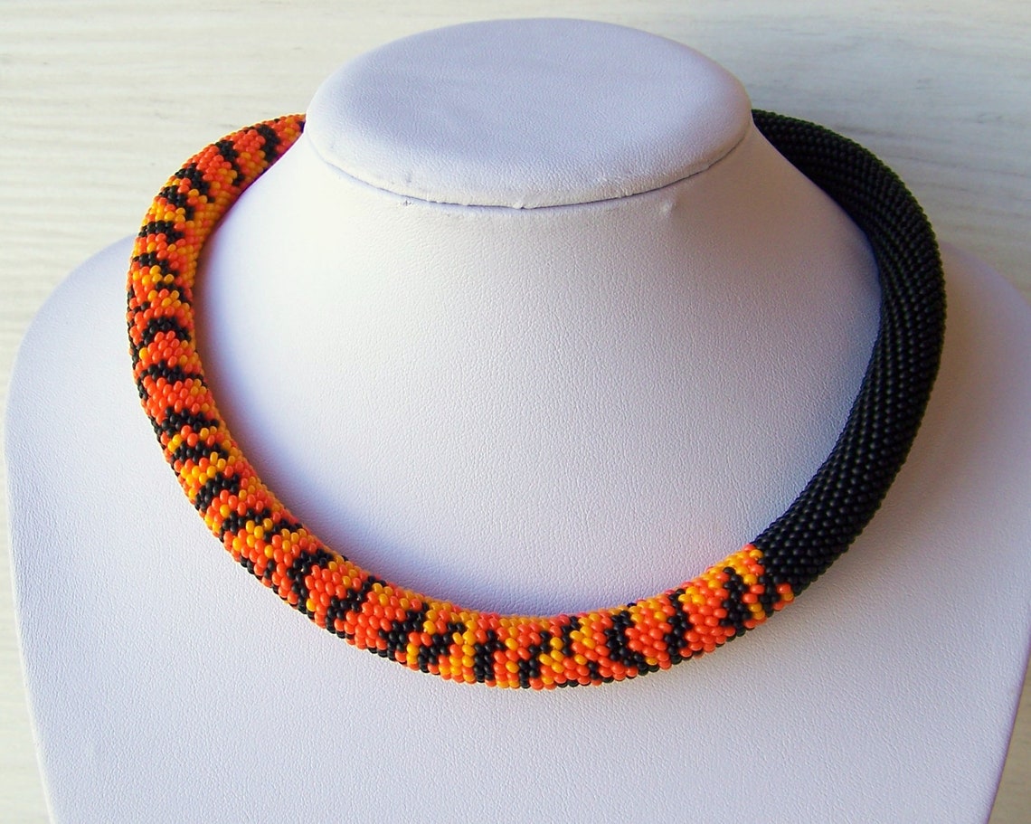 Tiger Modern Necklace Bead Crochet Necklace Statement | Etsy