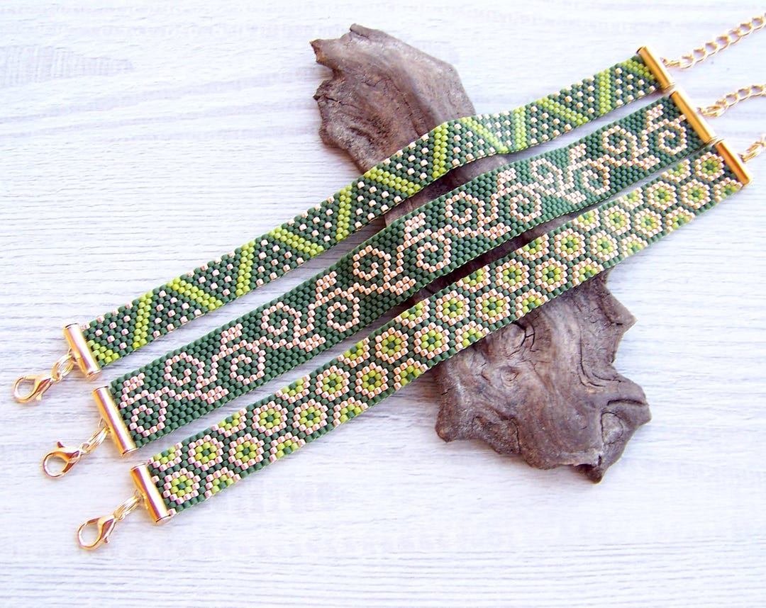 Set Narrow Geometric Bracelets in Green and Gold, Fill Your Wrist With ...