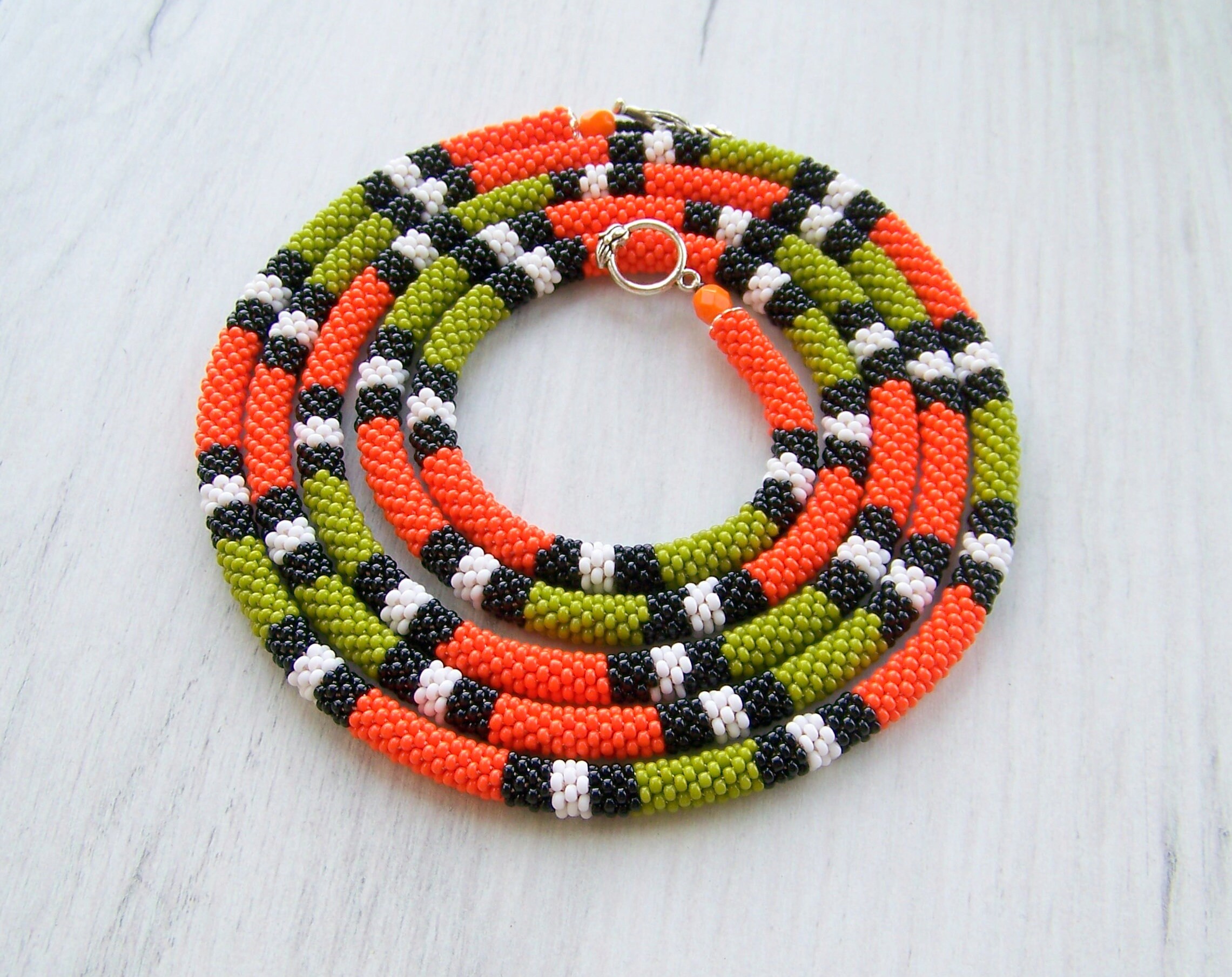 Snake Pattern Bead Crochet Necklace Native American Beaded | Etsy