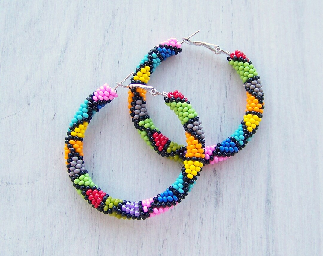 Big Ethnic Colorful Hoop Earrings - African Inspired Earrings ...