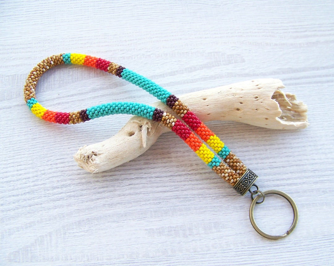 Bead Crochet Keychain, Wrist Keychain, Beaded Key Fob, Colorful Beaded ...