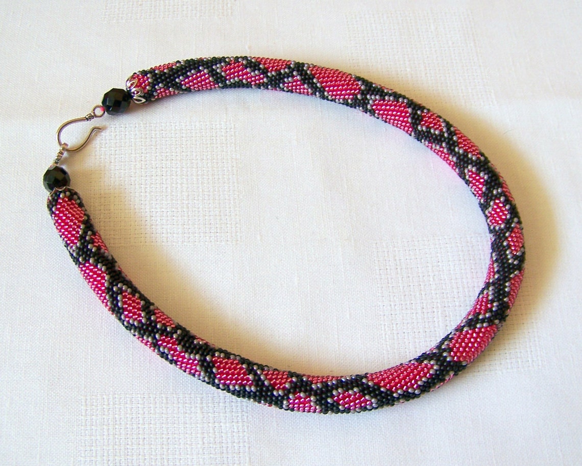Pink Snake Necklace Bead Crochet Necklace Snake Skin | Etsy