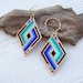 Diamond Shaped Bead Rhombus Earrings, Beaded Earrings, Geometric Blue ...