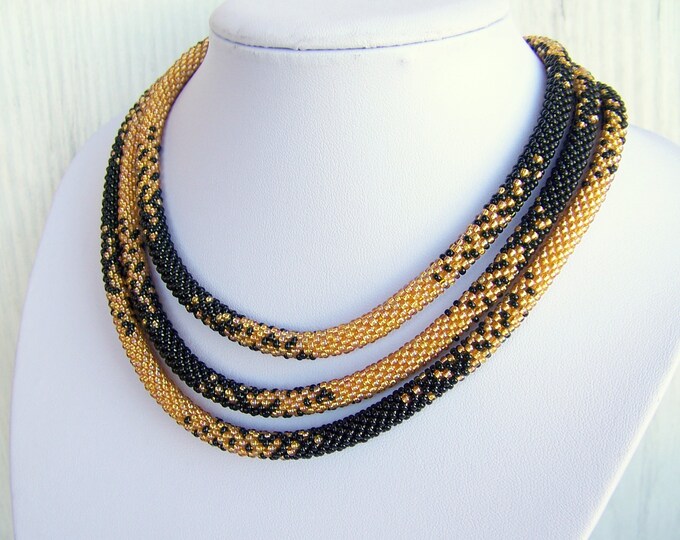 Beaded Crochet Mint and Gold Ombre Long Necklace - Beadwork Seed Beads ...