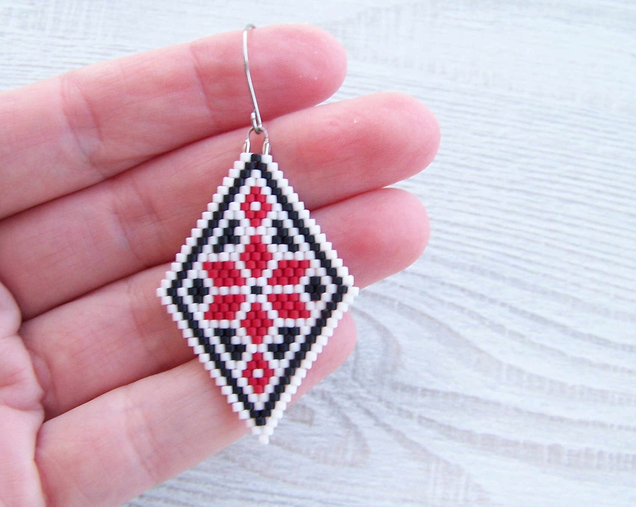 Ethnic Diamond Shaped Bead Rhombus Earrings, Boho Earrings, Beaded ...