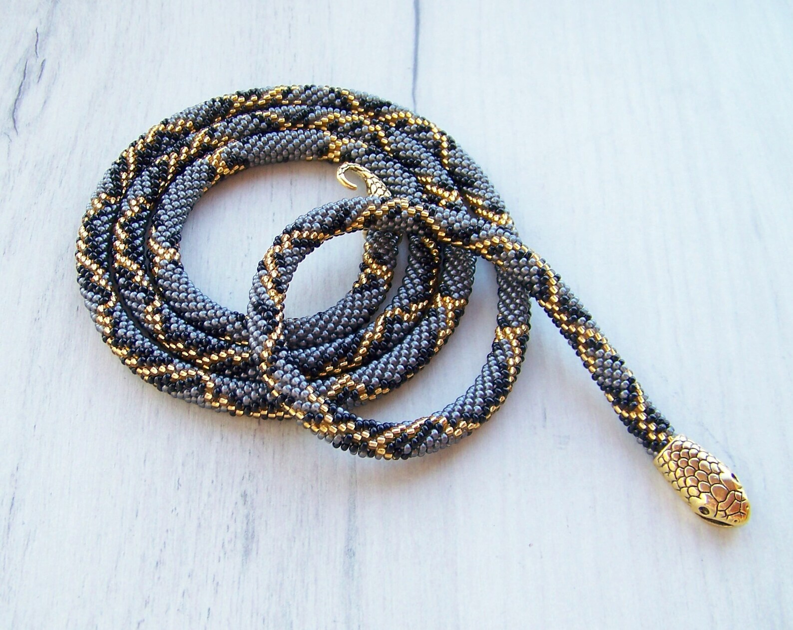 Gray Serpent Necklace Bead Crochet Python Necklace | Etsy