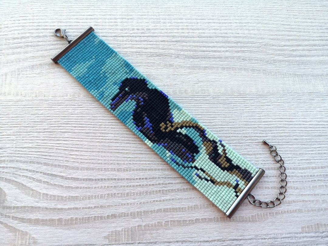 Black Raven Loom Bracelet, Gothic Crow on Tree Beaded Bracelet ...