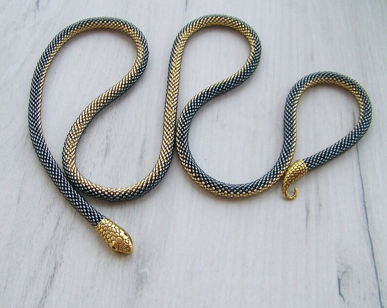 Long Beaded Crochet Rope Necklace - Snake Serpent Wrap Necklace ...