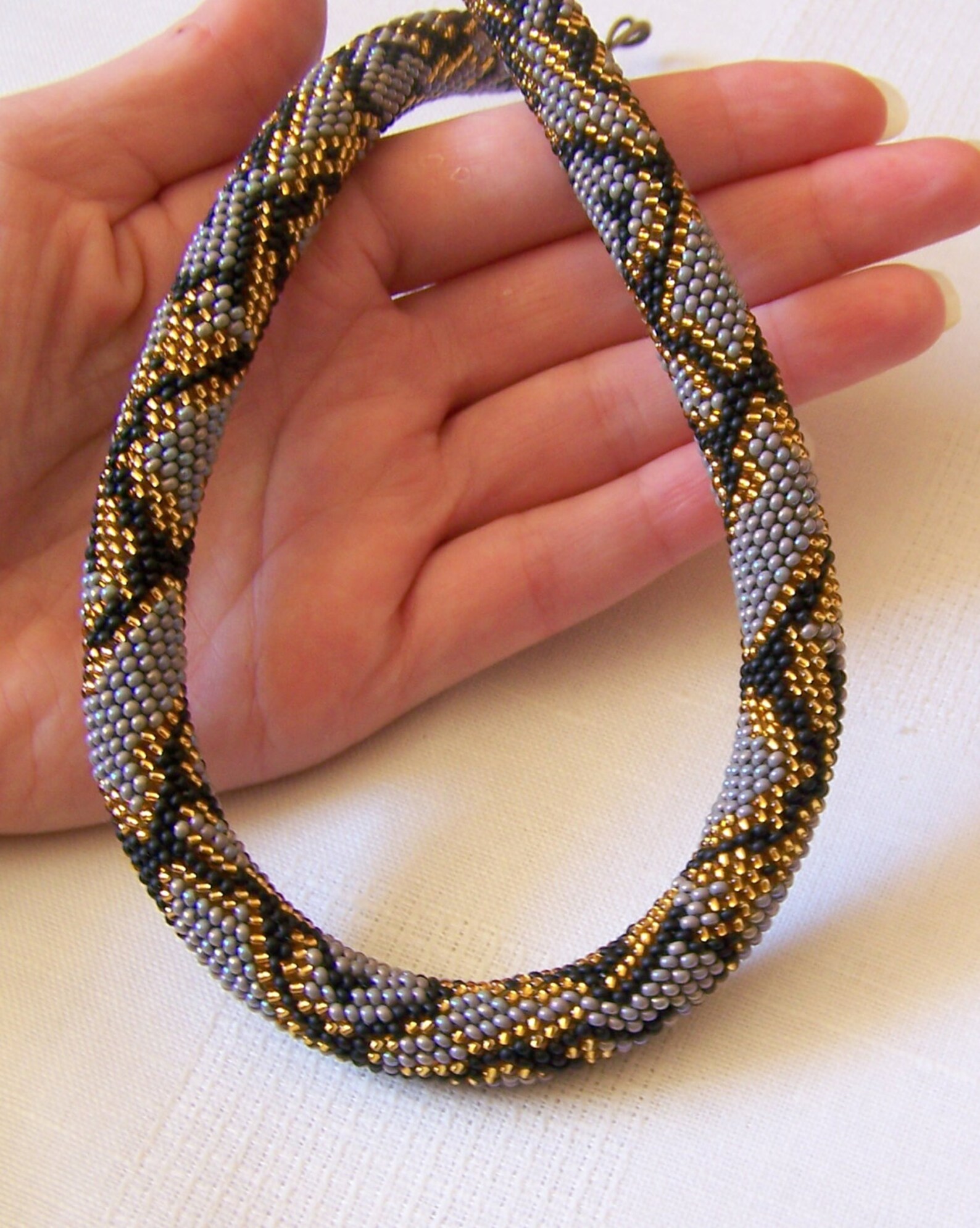 Grey Snake Necklace Bead Crochet Necklace Snake Skin | Etsy