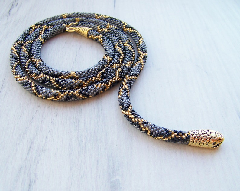 Gray Serpent Necklace - Bead Crochet Python Necklace - Ouroboros ...