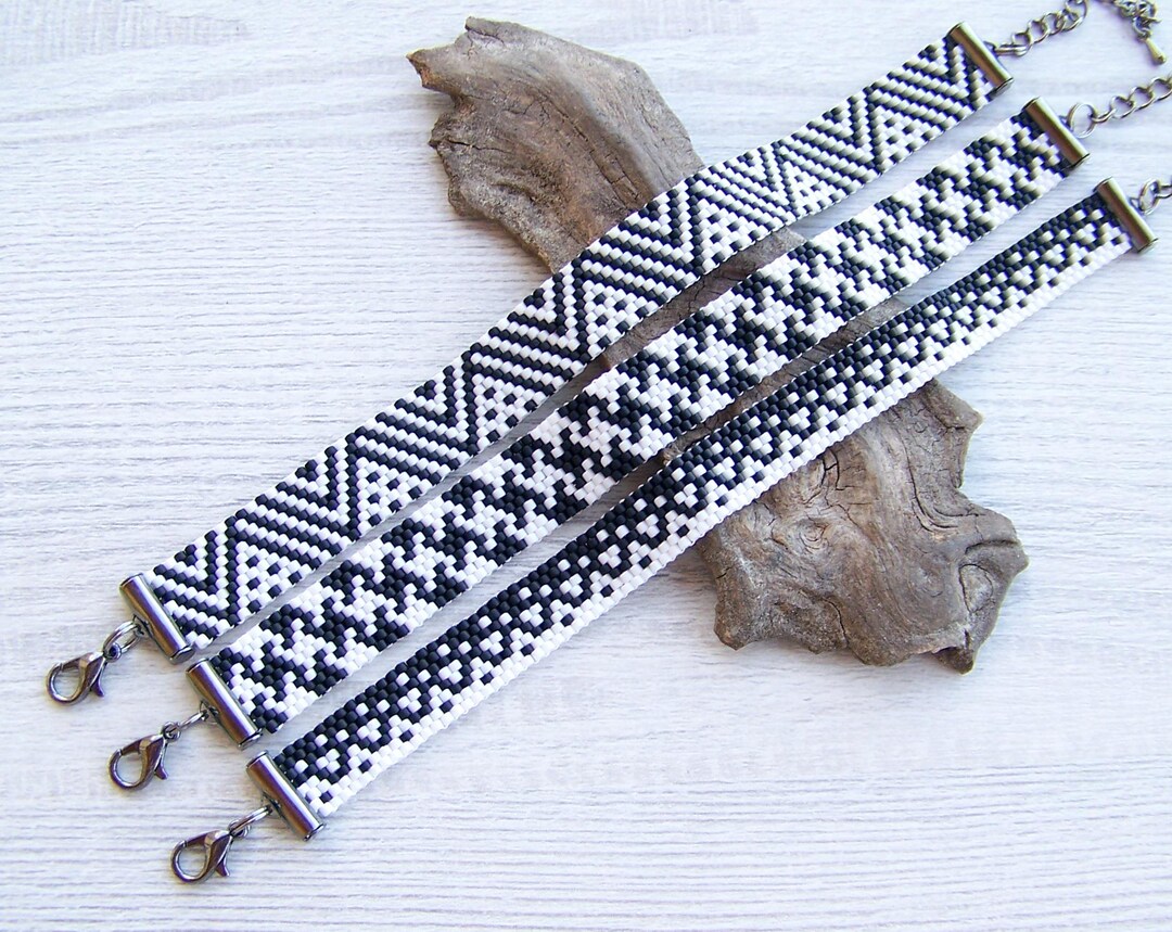 Set Narrow Geometric Bracelets in Black and White, Fill Your Wrist With ...