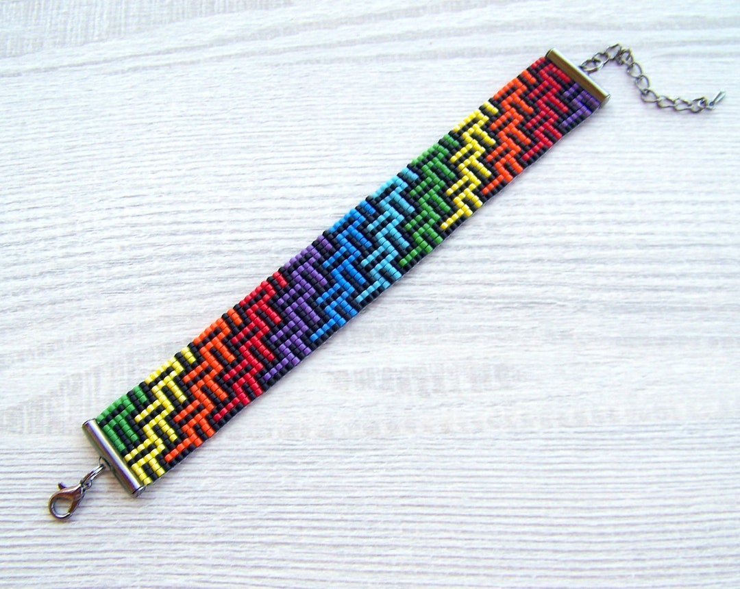 Rainbow Labyrinth Pattern Loom Bracelet, Miyuki Delica Beads Adjustable ...