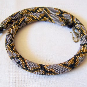 Grey Snake Necklace - Bead Crochet Necklace - Snake Skin Necklace ...