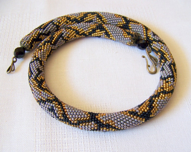 Grey Snake Necklace Bead Crochet Necklace Snake Skin | Etsy