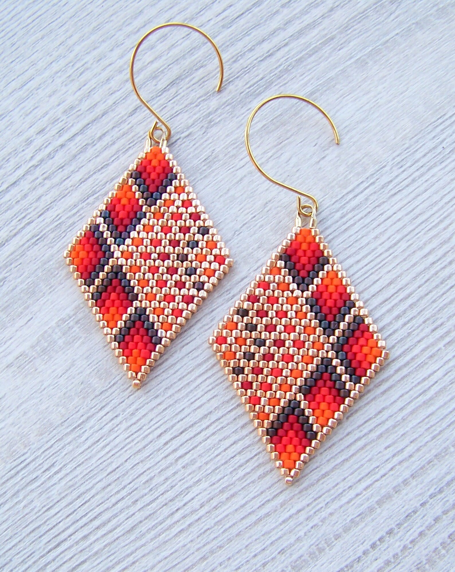 Diamond Shaped Bead Rhombus Earrings, Boho Earrings, Beaded Earrings ...