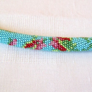 Bead Crochet Necklace With Roses Beaded Rope Necklace - Etsy