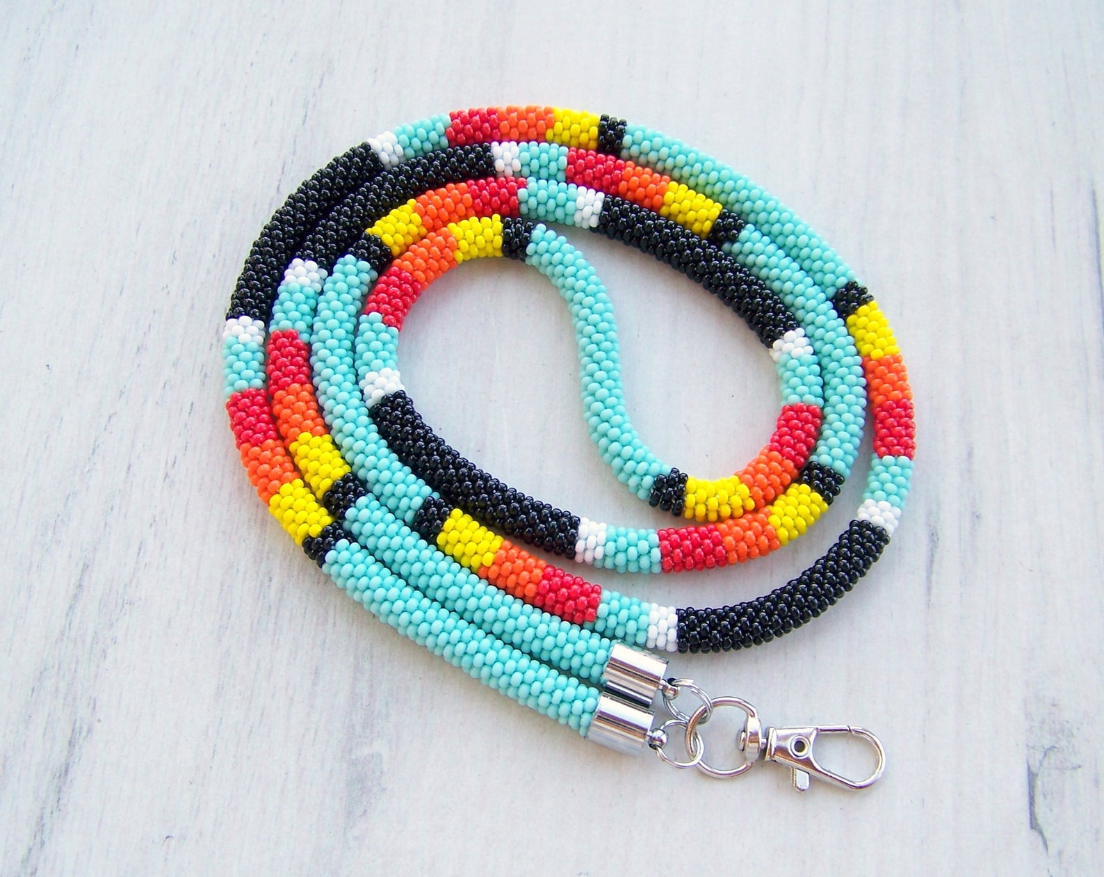 African Lanyard With ID Holder - Woman Beaded Lanyard - Colorful Bead ...